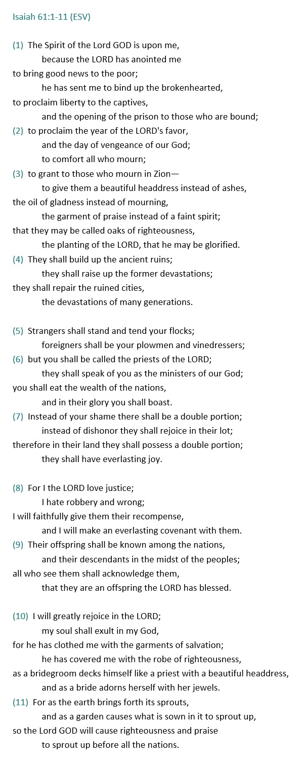 Isaiah 61 – The Year of the Lord’s Favor – Bible Thought of the Day