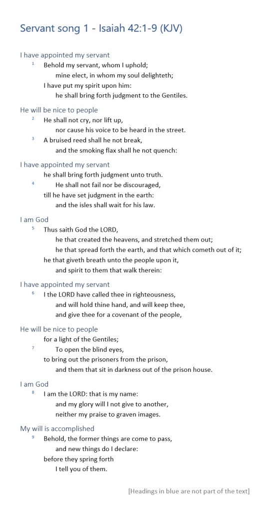 Servant song 1 – Isaiah 42:1-9 – Bible Thought of the Day